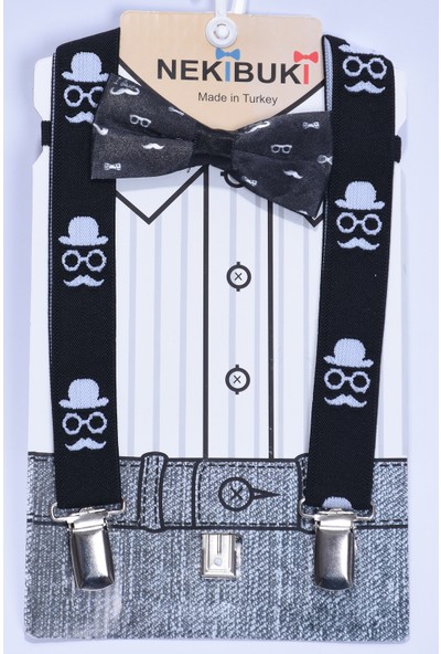 Nekibuki Erkek Çocuk Bıyıklı Pantolon Askısı ve Papyon Takım Nekibuki Erkek Çocuk Bıyıklı Pantolon Askısı ve Papyon Takım