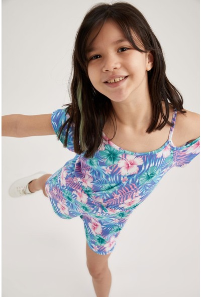 DeFacto Kız Çocuk Çiçek Desenli Şort Tulum T2582A621SP