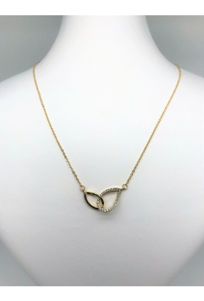 Zincirs Zirkon Taşlı Çift Damla Kolye