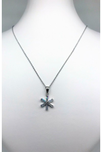 Zincirs Zirkon Taşlı Çiçek Kolye