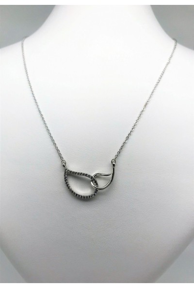 Zincirs Zirkon Taşlı Çift Damla Kolye