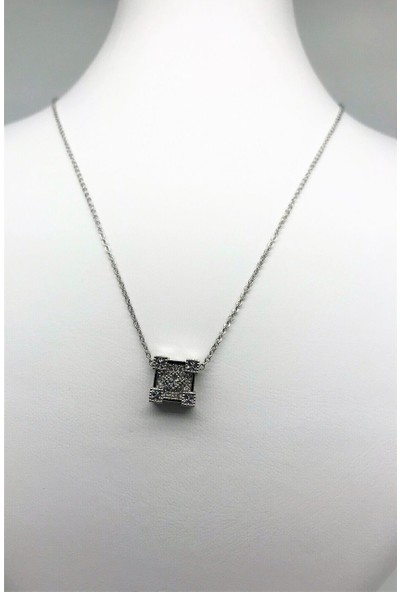 Zincirs Zirkon Taşlı Kare Kolye