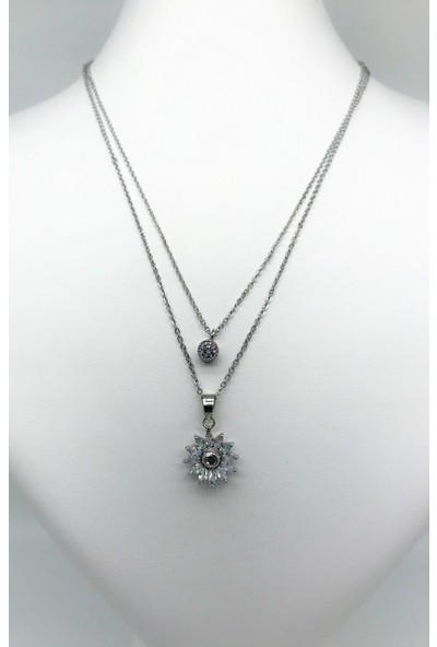 Zincirs Zirkon Taşlı Güneş Kolye