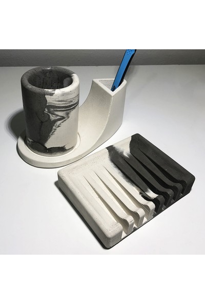 Wavy Beton Diş Fırçalık-Sabunluk Set