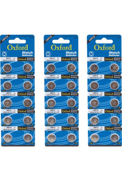 Oxford AG13 LR44 357 SR44 A76 1.5V Alkaline Düğme Pil 30 Adet 3 Kart Oxford AG13 LR44 357 SR44 A76 1.5V Alkaline Düğme Pil 30 Adet 3 Kart