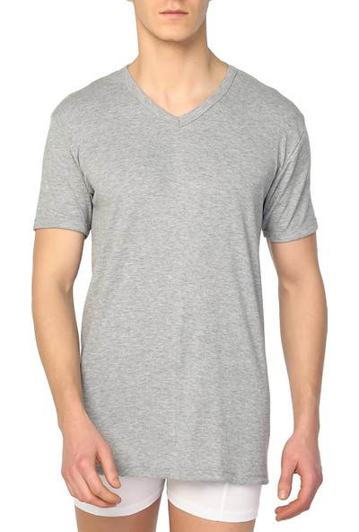 Gümüş 3 Adet Gri Renk V Yaka Kısa Kollu Fanila