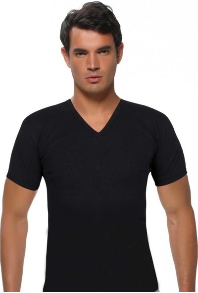 Gümüş 3 Adet Siyah Renk V Yaka Kısa Kollu Fanila