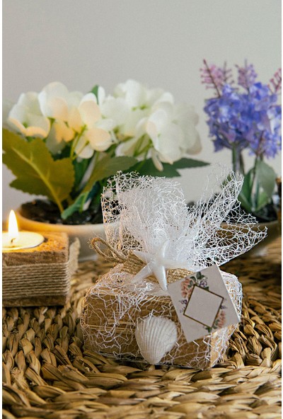 Ak Ahşap 50 Adet Ahşap Deniz Kabuklu Mumluk Nikah Şekeri Bebek Şekeri