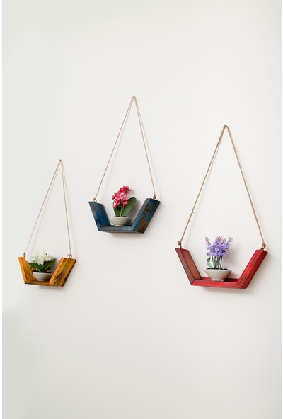 Ak Ahşap 3’lü Dekoratif Duvar Rafları Çiçeklik