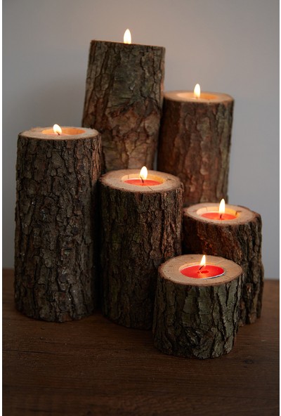 Ak Ahşap Dekoratif Ahşap Kütük Mumluk