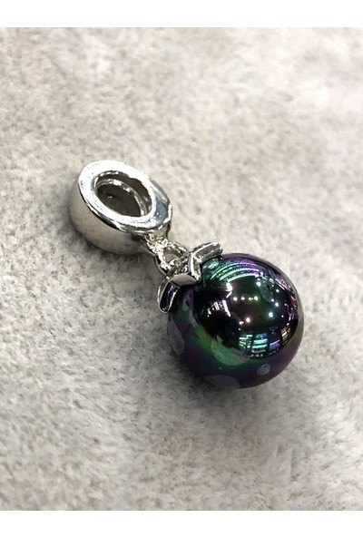 Charm Dünyası Pandora Uyumlu Siyah Inci 925 Ayar Gümüş Charm