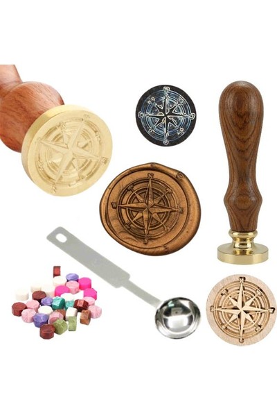 Profisher Mektup Damga Mühürü Pusula + 30 Mühür Mumu + Metal Kaşık Profisher Mektup Damga Mühürü Pusula + 30 Mühür Mumu + Metal Kaşık