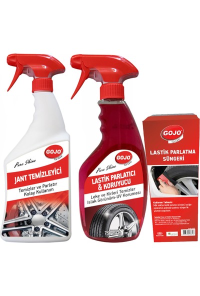 Gojo Lastik Parlatıcı 750 ml ve Jant Temizleyici 750 ml ve Lastik Parlatma Süngeri Set