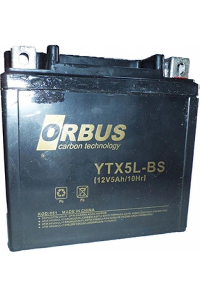 Orbus YTX5L-BS 12 V 5 Ah Karbon Motosiklet Atv Aküsü Orbus YTX5L-BS 12 V 5 Ah Karbon Motosiklet Atv Aküsü