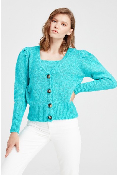 Sherin Kadın Turkuaz Buklet Hırka SWC2032T