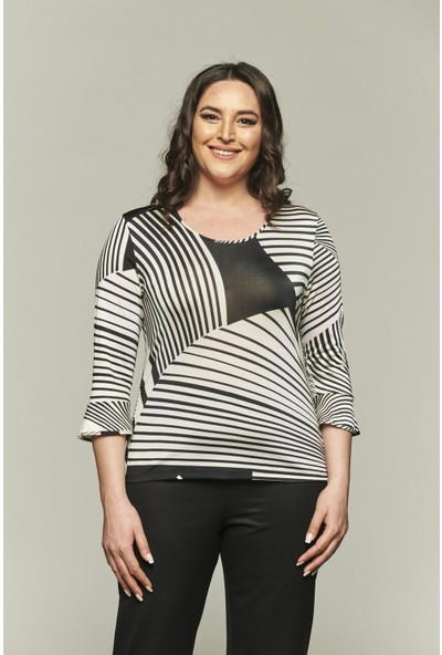 Kifayet Volan Kol Detay Çizgili Bluz
