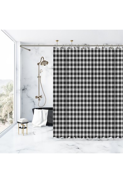 Henge Baskılı Duş Perde Noel Yılbaşı Siyah Beyaz Tartan Küçük Ekose Henge Baskılı Duş Perde Noel Yılbaşı Siyah Beyaz Tartan Küçük Ekose