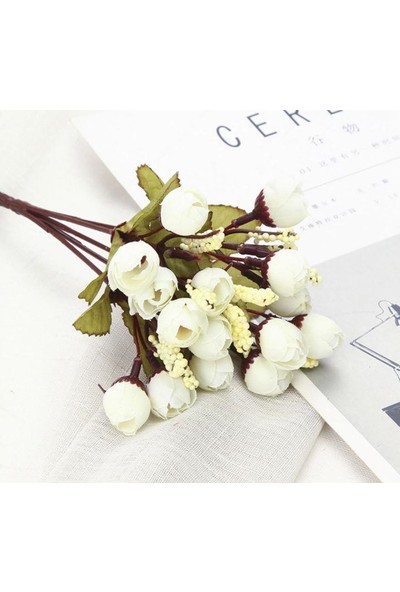 Nettenevime Yapay Çiçek Krem Fındık Gül Mini Gül Tomurcukları 15'li