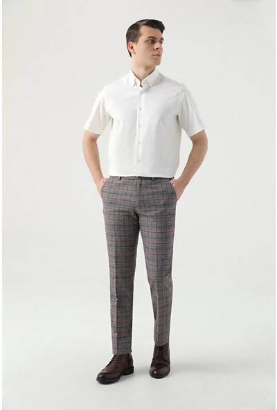Ds Damat Gri Ekoseli Kumaş Pantolon