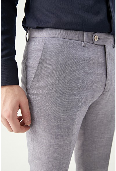 D'S Damat Slim Fit Bordo Düz Keten Kumaş Pantolon