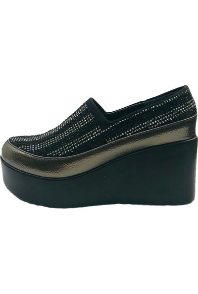 Erkan Saçmacı Dolgu Platin Streç Taşlı Ayakkabı