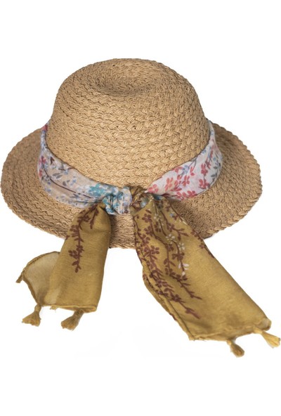 kavshak Fular Detaylı Kadın Hasır Şapka