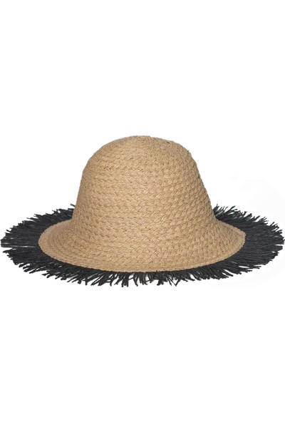 kavshak Ekru Püskül Detaylı Kadın Hasır Şapka