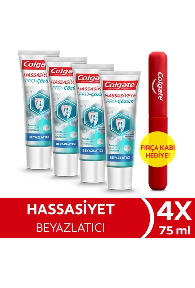 Colgate Hassasiyete Pro Çözüm Beyazlatıcı Pro Relief Diş Macunu 75 ml x 4 Adet + Fırça Kabı Colgate Hassasiyete Pro Çözüm Beyazlatıcı Pro Relief Diş Macunu 75 ml x 4 Adet + Fırça Kabı