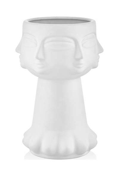 Crearthome Vıpola 30.7 cm Mat Beyaz Buddha Suratı Vazo 1JB-17044