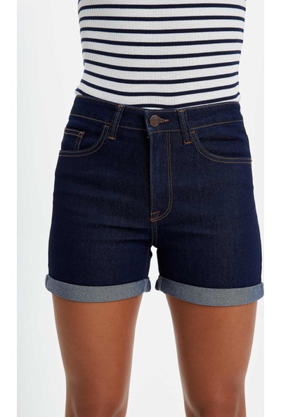 DeFacto Yüksek Bel Katlama Paça Detaylı Slim Fit Jean Şort I7911AZ20SM