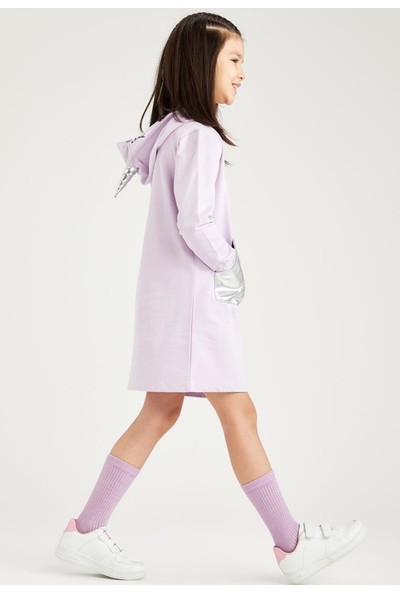 Defacto Kız Çocuk Unicorn Baskılı Kanguru Cepli Sweat Elbise