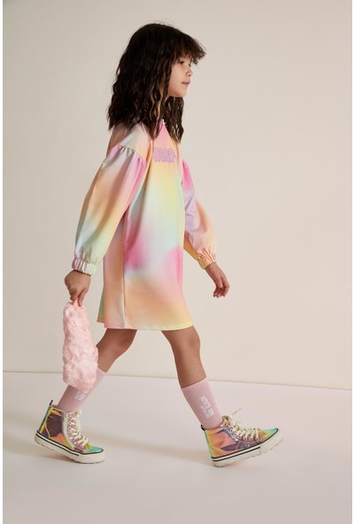 DeFacto Kız Çocuk Batik Desenli Yazı Baskılı Sweat Elbise T5325A621SP