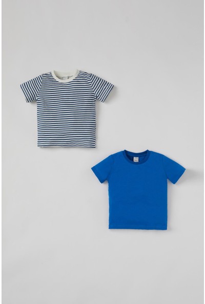 DeFacto Erkek Bebek Çizgi Desenli Kısa Kol 2'li Pamuklu Tişört T8298A221SP