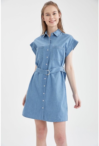DeFacto Kemer Detaylı Slim Fit Jean Elbise R0364AZ21SM DeFacto Kemer Detaylı Slim Fit Jean Elbise R0364AZ21SM