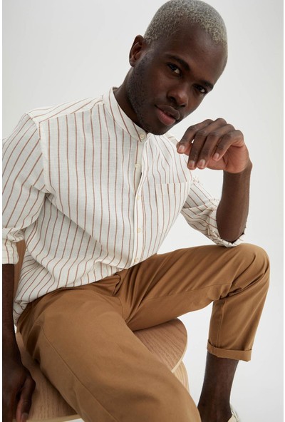 DeFacto Modern Fit Hakim Yaka Çizgi Desenli Uzun Kollu Gömlek U3425AZ21SM