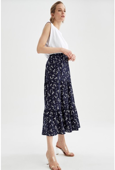 DeFacto Volanlı Çiçek Desenli Midi Etek U5986AZ21SM