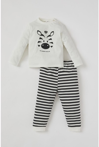 Defacto Erkek Bebek Zebra Baskılı Uzun Kol Pijama Takımı
