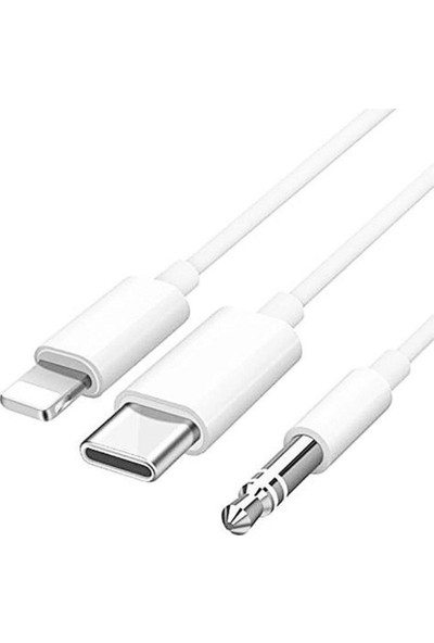 Mobitell Type-C / Lightning To 3.5mm Aux Audio Çevirici Kablo Beyaz