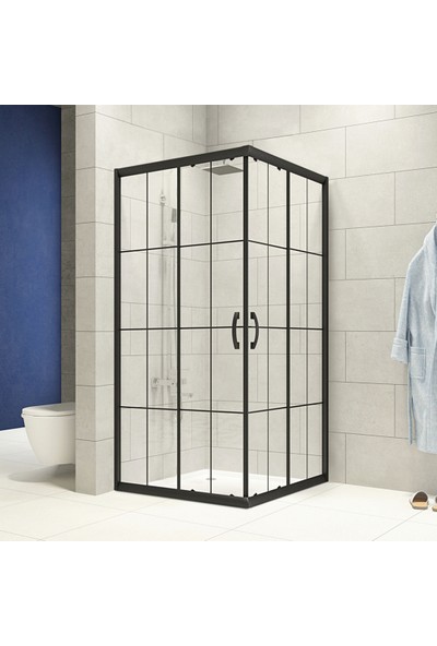 Durul Duşakabin 100 x 100 cm Kare 5 mm Şeffaf Siyah Profil Özel Seri Duşakabin Duş Teknesiz