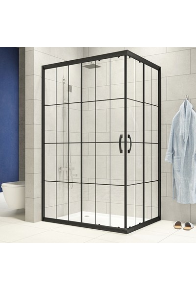 Durul Duşakabin 120 x 80 cm Dikdörtgen 5 mm Şeffaf Siyah Profil Özel Seri Duşakabin Duş Teknesiz