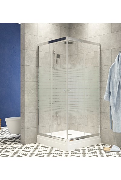 Durul Duşakabin 80 x 80 cm Kare Çizgili Duşakabin + Duş Teknesi H:195 cm