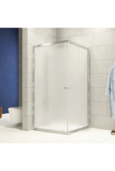 Durul Duşakabin 80 x 80 cm Kare Buzlu Duşakabin Duş Teknesiz