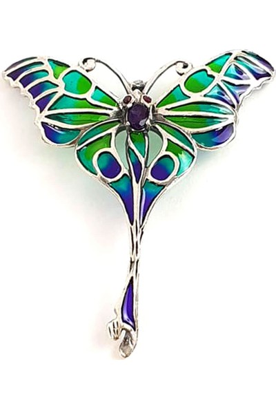 Ose Shop Özel Mine Işçiliği Kelebek Figürlü Gümüş Tasarım Yaka Iğnesi ve Kolye