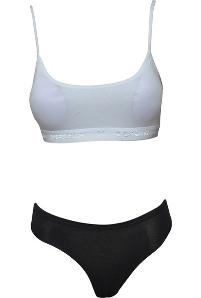 Dondeza Pedli Ip Askılı Yarım Atlet Büstiyer Külot Takım Beyaz Siyah