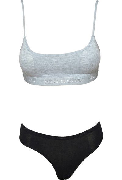 Dondeza Pedli Ip Askılı Yarım Atlet Büstiyer Külot Takım Gri Siyah