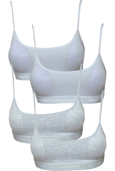 Mudanis Pedli Ip Askılı Beyaz ve Gri Büstiyer 4 Adet