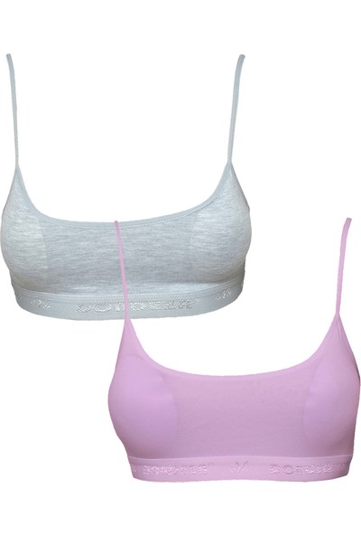 Mudanis Pedli Ip Askılı Gri ve Pembe Büstiyer 2 Adet