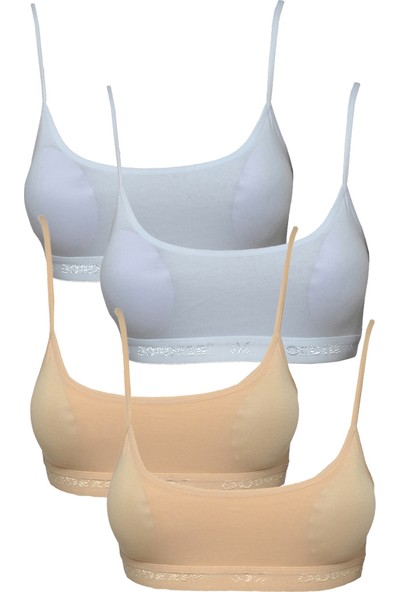 Mudanis Pedli Ip Askılı Beyaz ve Ten Rengi Büstiyer 4 Adet