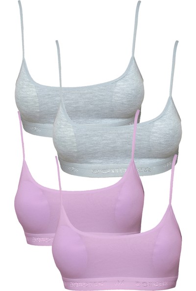 Mudanis Pedli Ip Askılı Gri ve Pembe Büstiyer 4 Adet