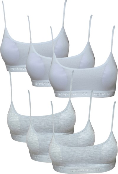 Mudanis Pedli Ip Askılı Beyaz ve Gri Büstiyer 6 Adet